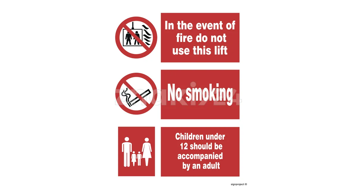 In the event of fire / No smoking / Children under 12 - Znak morski ...