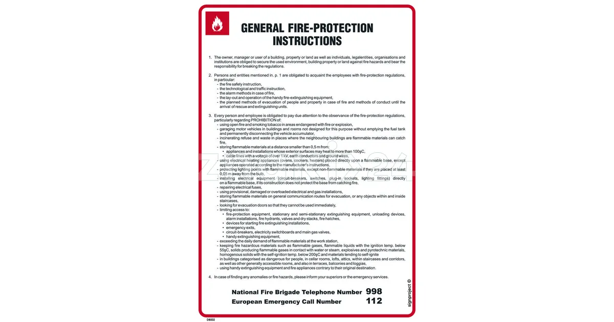 General fire - protection instructions
